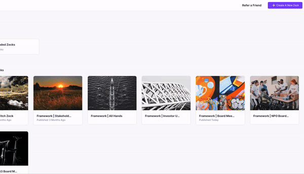 How do I start a new Zeck?